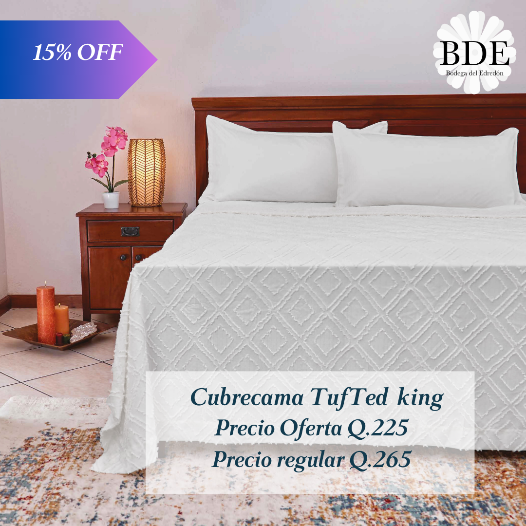 Cubrecamas Tufted, cubrecama delgado con diseño tufted color Blanco